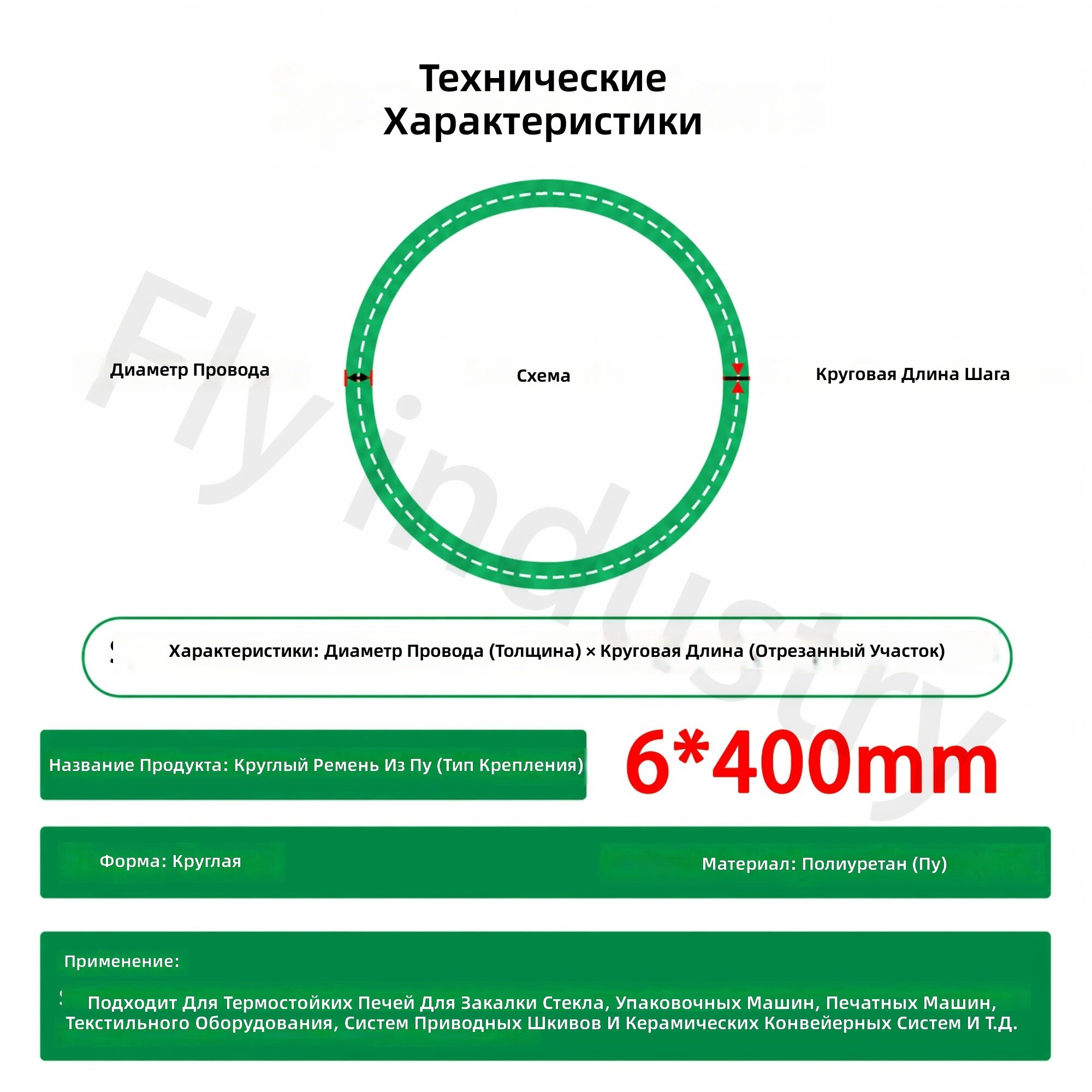 Полиуретановый круглый ремень O-типа с шероховатой поверхностью, 6x400 мм