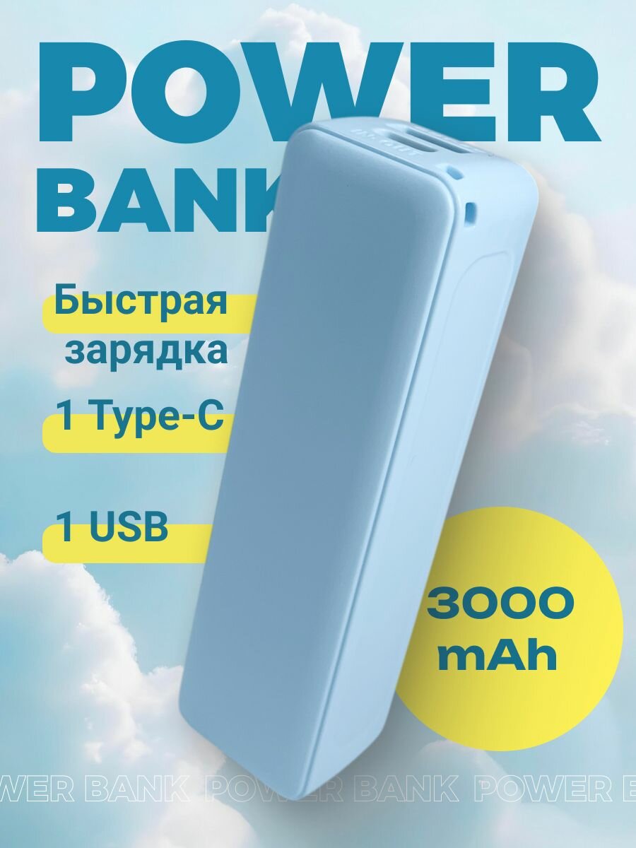 Портативный аккумулятор Run Energy power bank 3000 mAh, Type-C, голубой