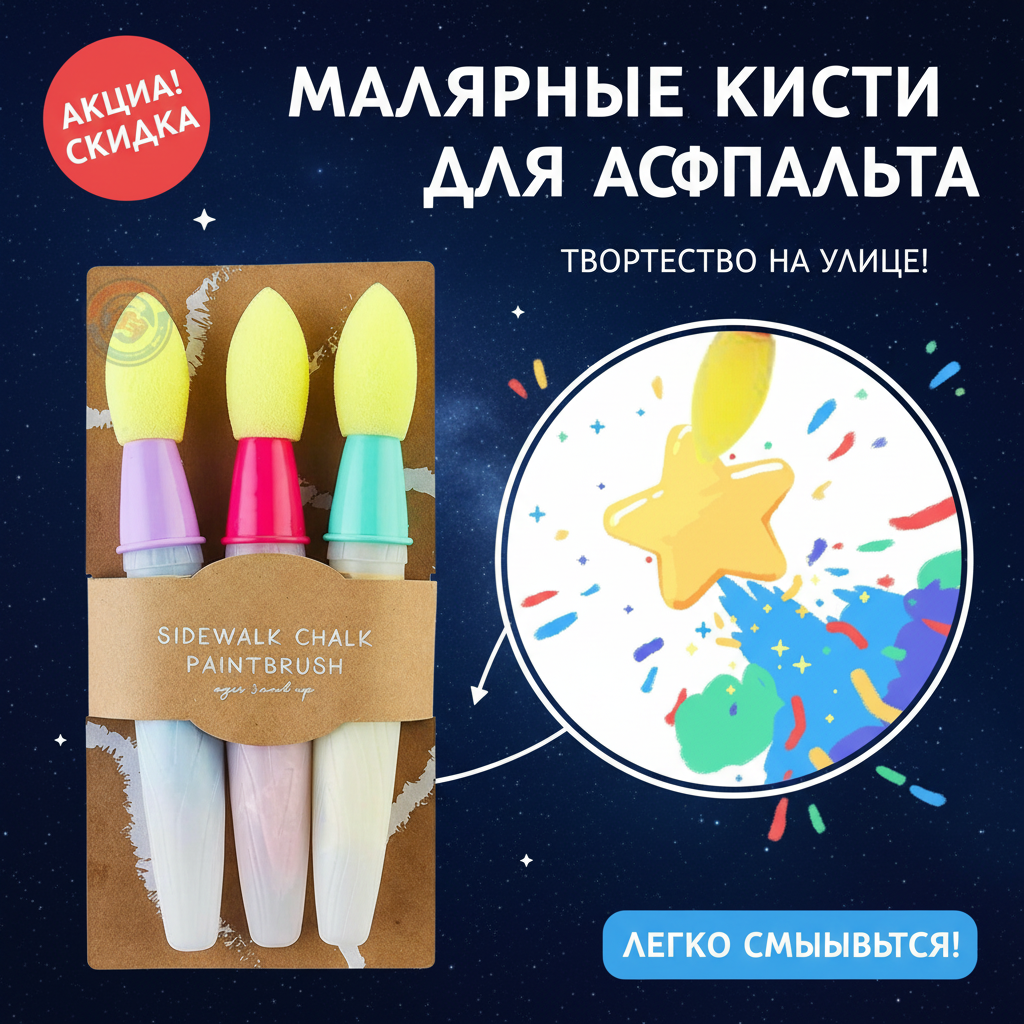 Кисти для рисования на тротуаре с резервуаром для воды — меловой набор для творчества и игр на улице для детей