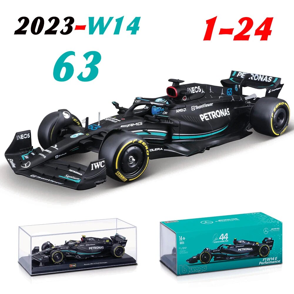 Bburago 1:24 Mercedes W15 44 Hamilton 63 модель автомобиля 1-24 2023 W14-63