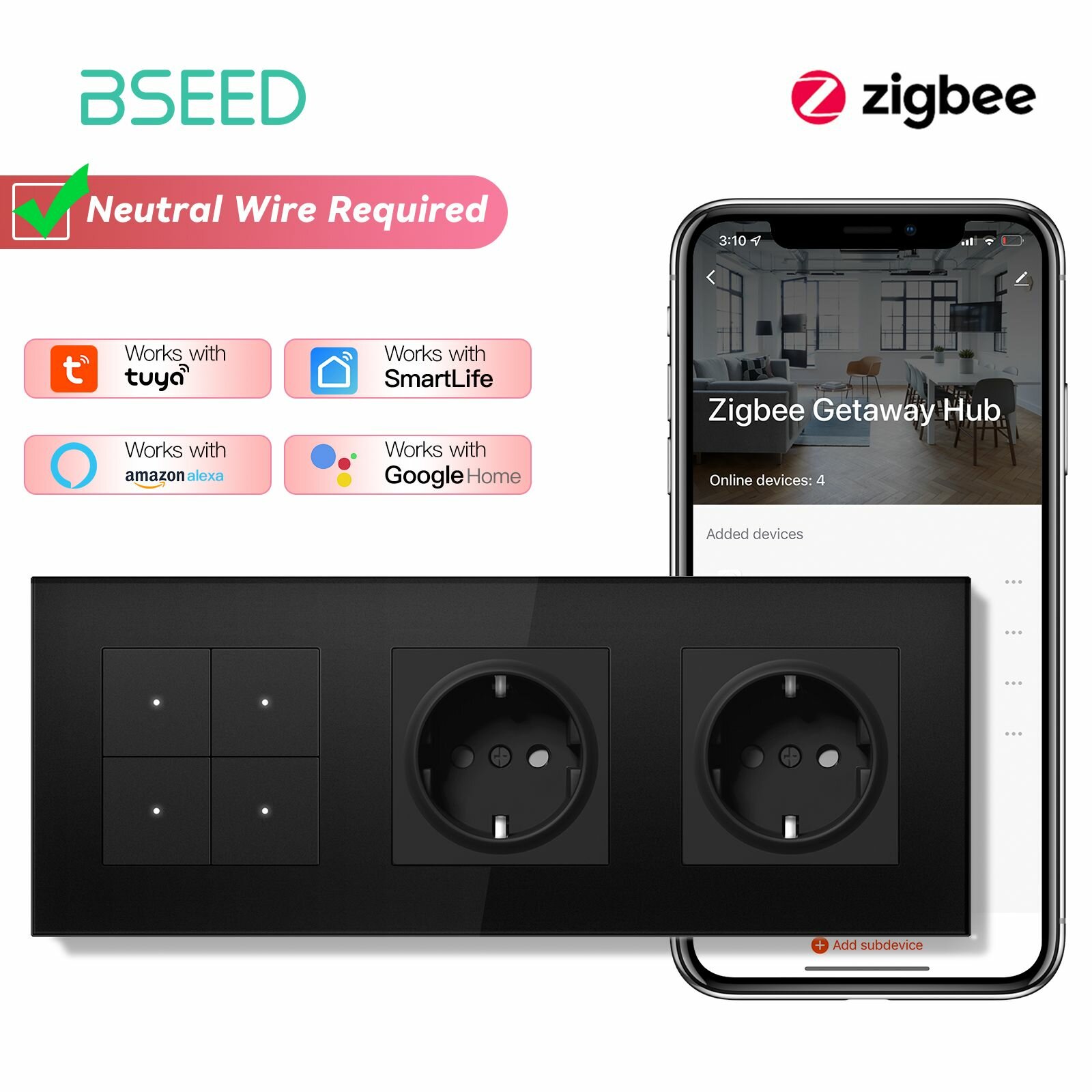 Умный Выключатель + Розетка, с Алисой, ZIGBEE, Smart Life