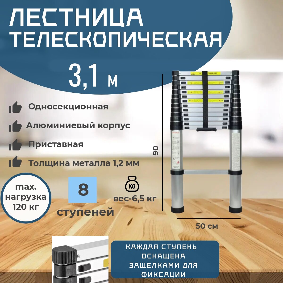 Лестница телескопическая 3.1м Talmet prof ТМ-1031