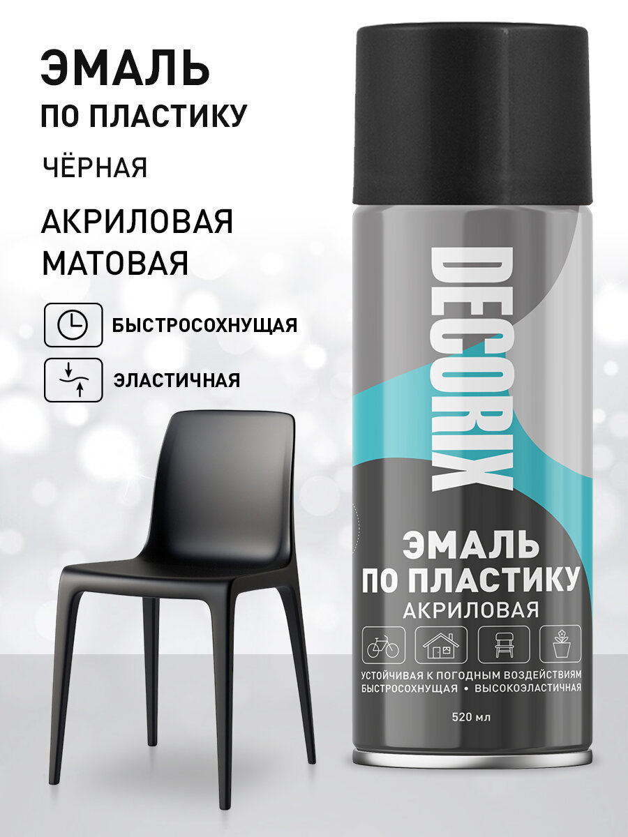 Аэрозольная краска по пластику DECORIX в баллоне 520 мл матовая, цвет Черный спрей для пластика матовый спрей баллончик краски