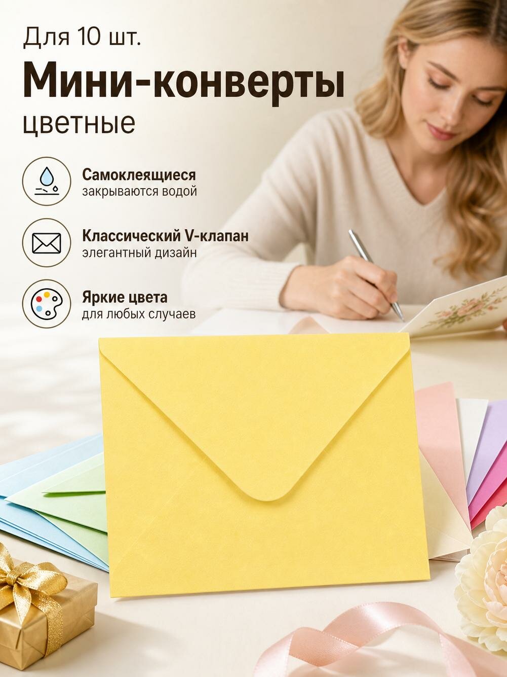 Конверт для подарков 10х7 см, зеленый, 10 шт