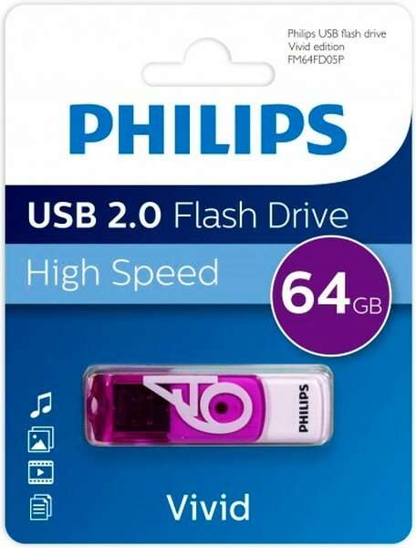 Флеш накопитель 64GB PHILIPS VIVID2.0 64GB, USB 2.0
