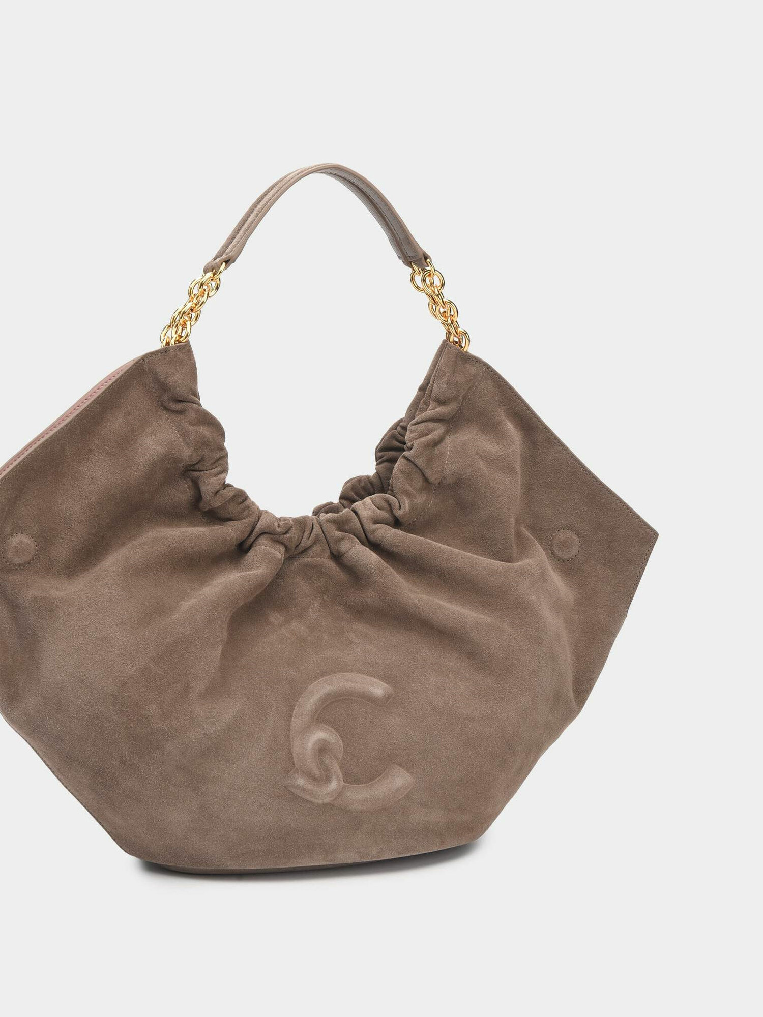 Сумка хобо COCCINELLE SMASH SUEDE, фактура бархатистая, матовая, бежевый — фото 1