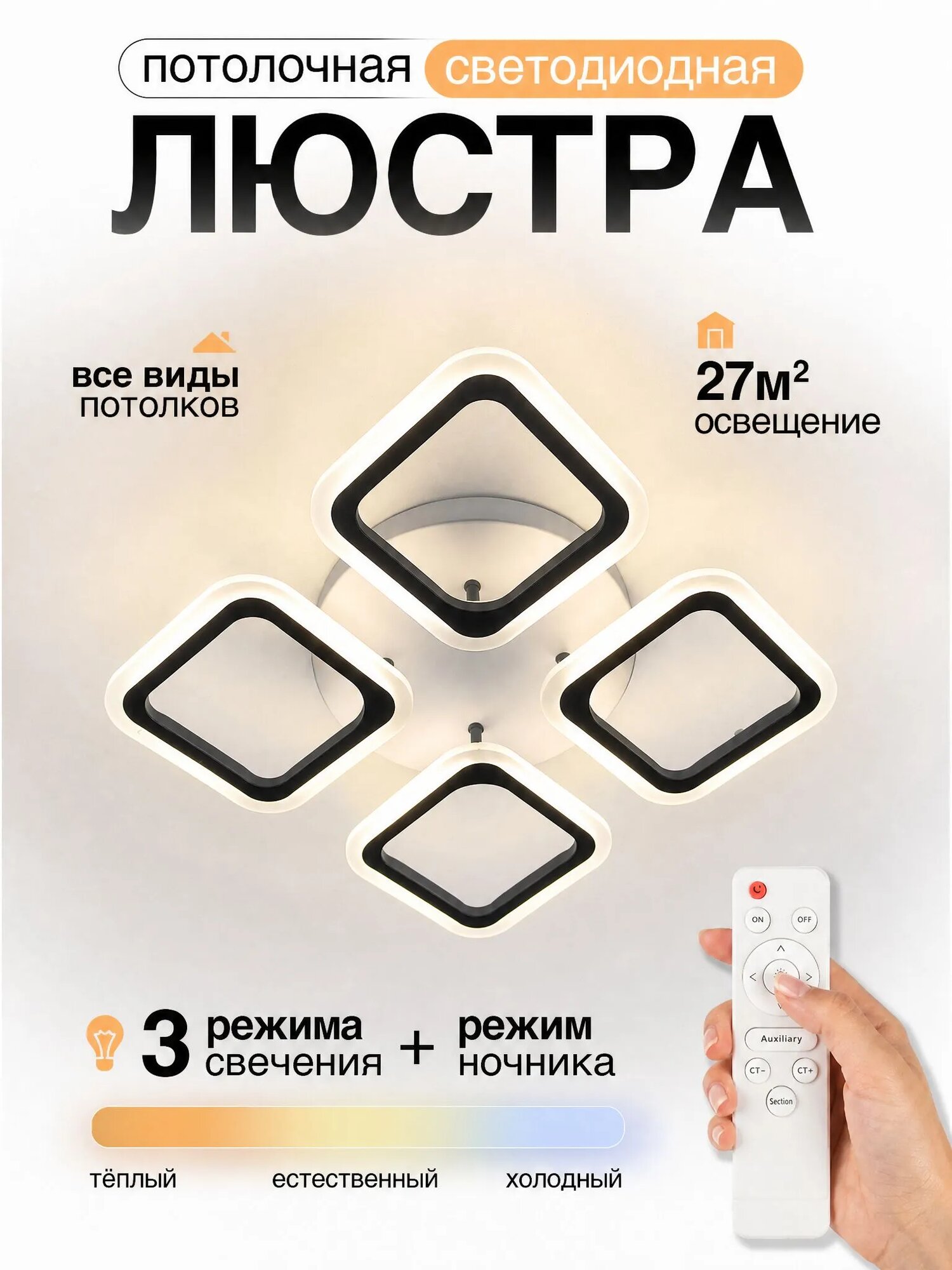 Люстра потолочная светодиодная с пультом управления Loid X-17 потолочный светильник белый