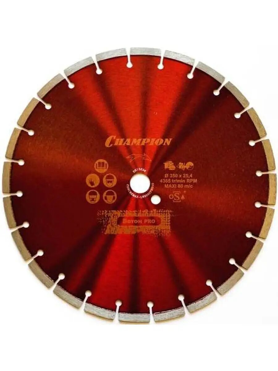 Диск отрезной Champion Concremax C1629, диаметр 350 мм, алмазный, сегментный, универсальный