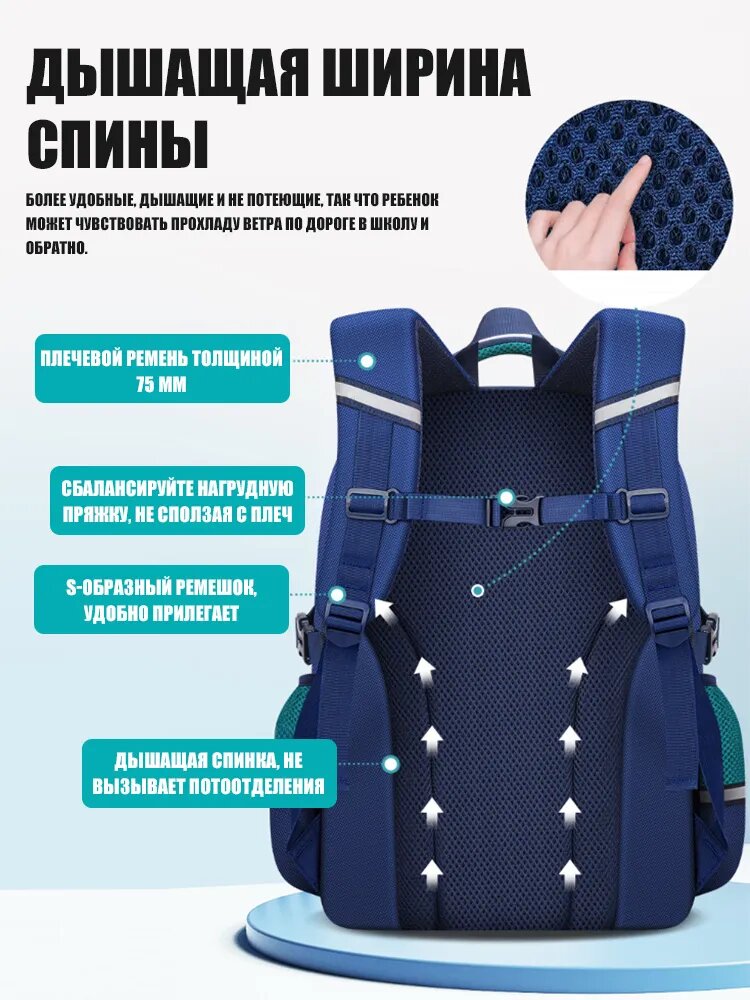 Рюкзак школьный для мальчика, 46x20x32 см, космос, синий — фото 1