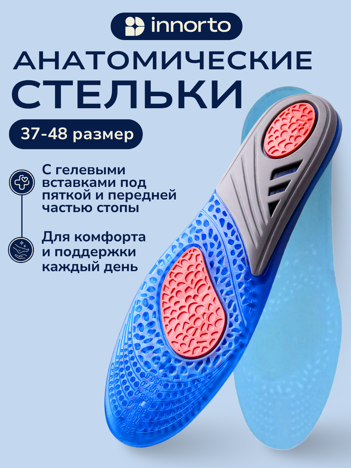 Гелевые стельки со вставками с пяточным каркасом (42-48)