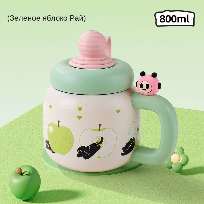 `Термокружка ICE KING CUP 1000‑1250 мл с ручкой и соломинкой, нержавеющая сталь 316, большая емкость для дома и путешествий`
