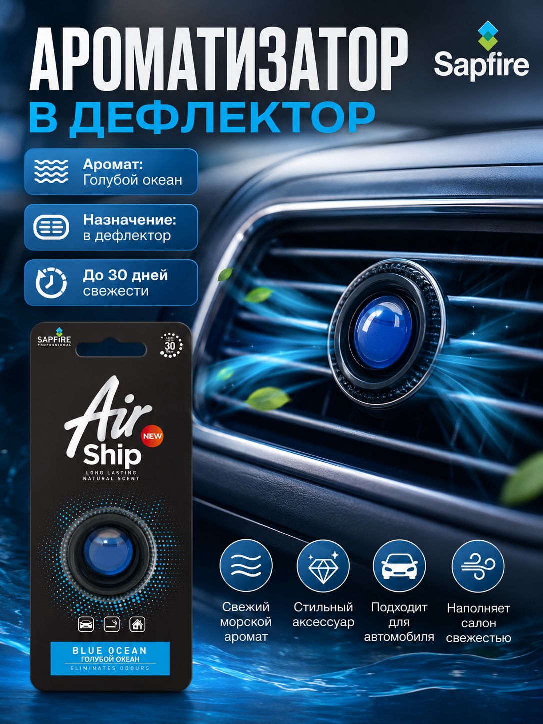 Sapfire Ароматизатор автомобильный, Голубой океан