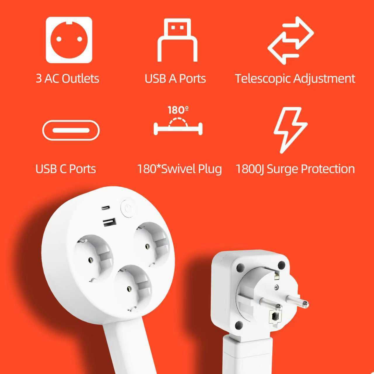 Новые розетки с разъемами USB-A, USB-C и 3 европейскими стандартами, могут поворачиваться на 180 градусов, подходят для установки за диваном, на прикроватной тумбочке и на столе, настенные удлинители