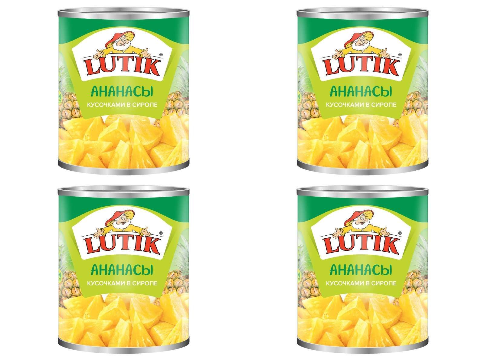 Lutik Ананасы кусочки в сиропе, 580 мл, 4 шт.