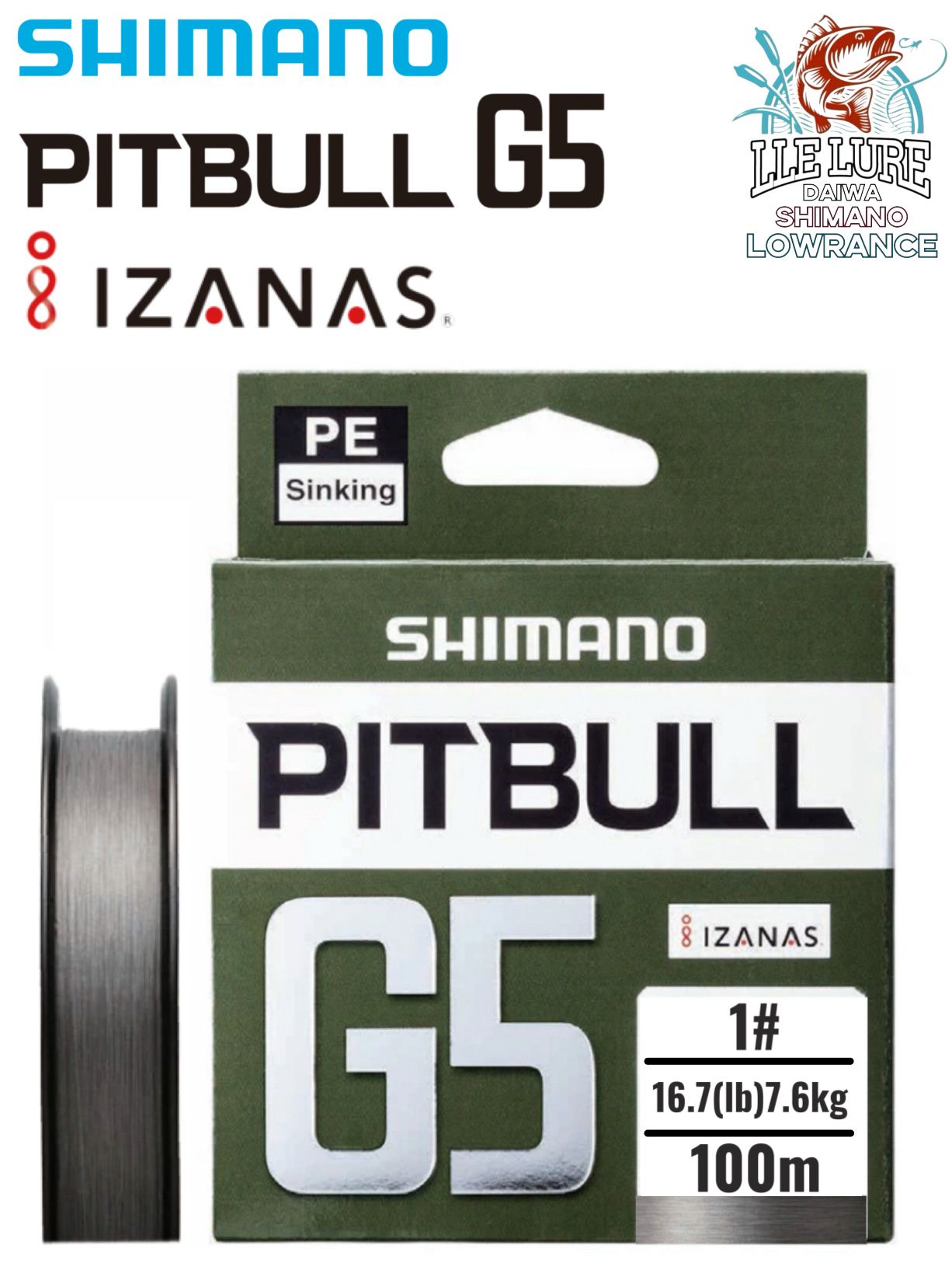 Плетёный шнур для рыбалки SHIMANO PITBULL G5 5 нитей диаметр 1 мм разрывная нагрузка 7.6 кг