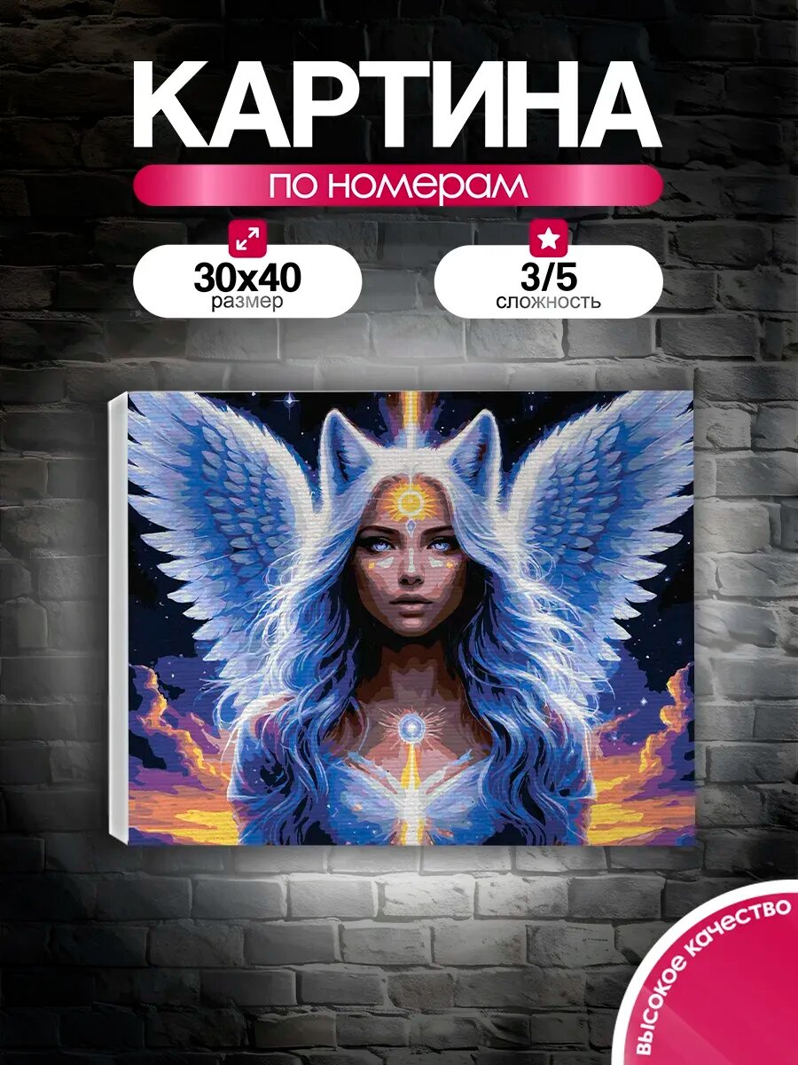 Картина по номерам 30x40 Небесная дева-кошка