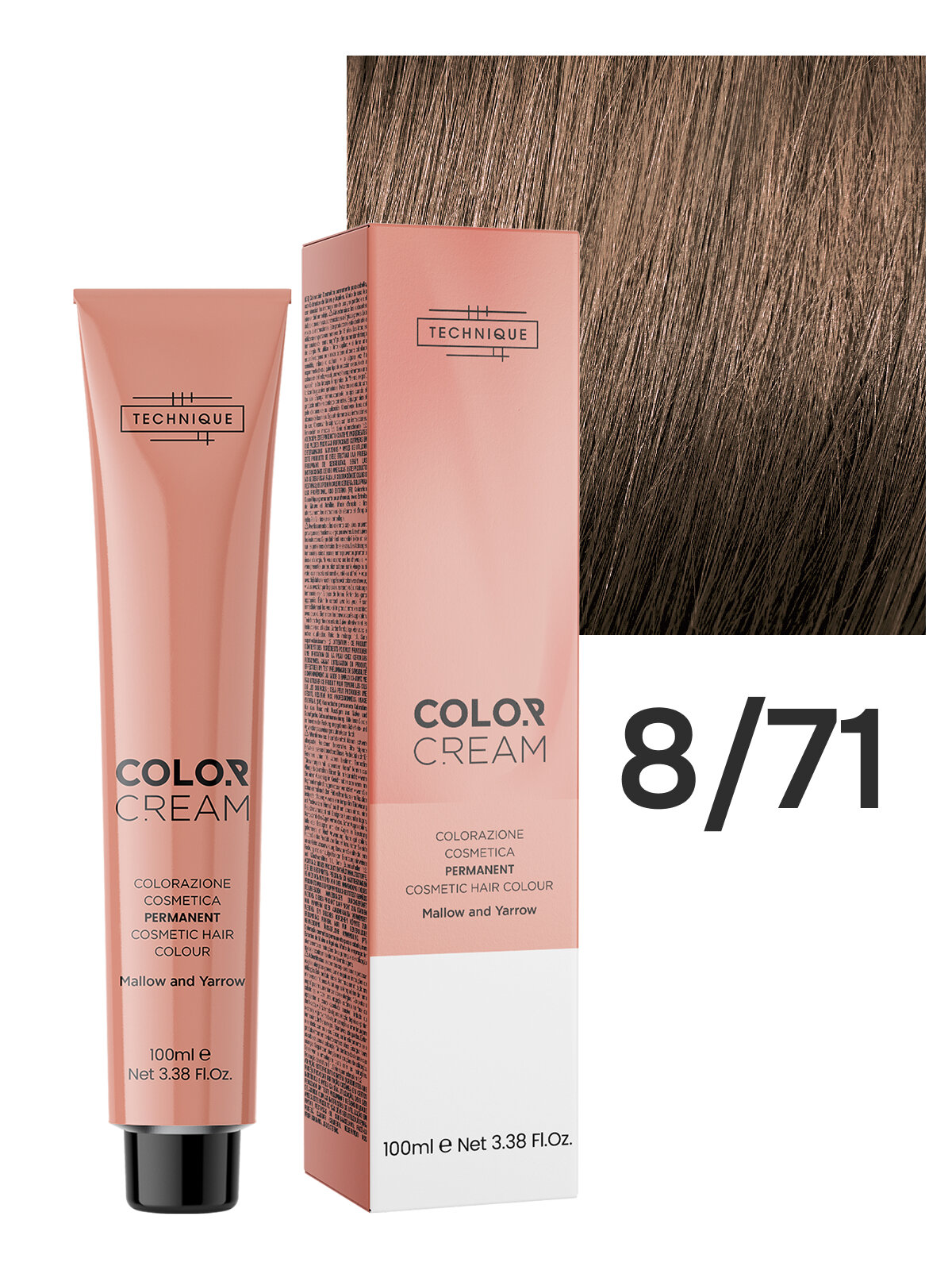 Крем - краска для волос профессиональная Technique Color Cream Permanent Cosmetic Hair Colour 8.71 Светлый русый Коричнево-пепельный, 100 мл