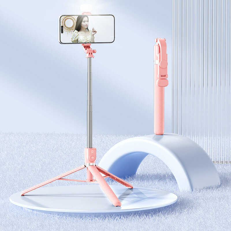 Bluetooth-стик для селфи с штативом и подсветкой, 1,7 м, розовый, для фотографии