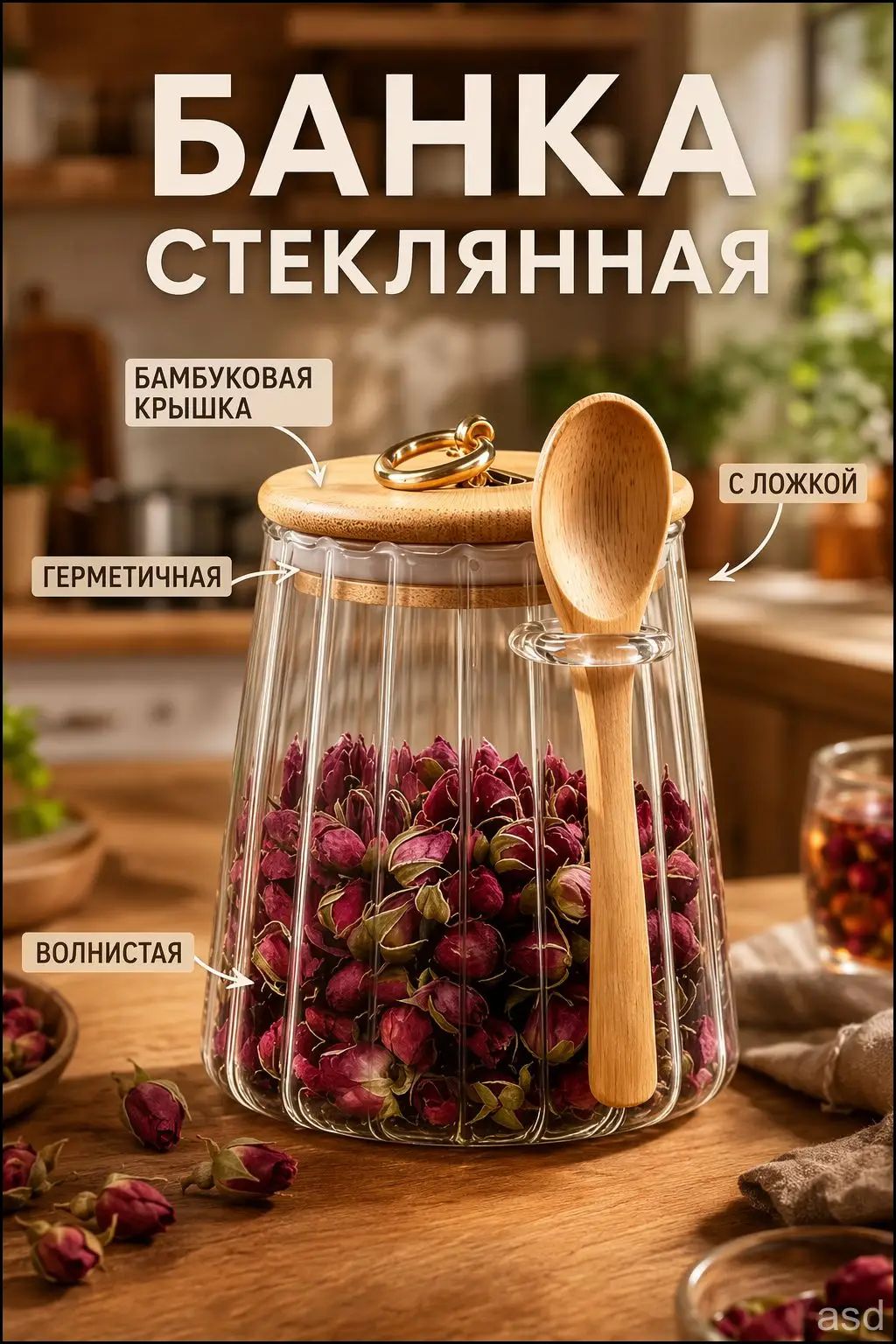 Банка для сыпучих продуктов 650 мл 1 шт стекло