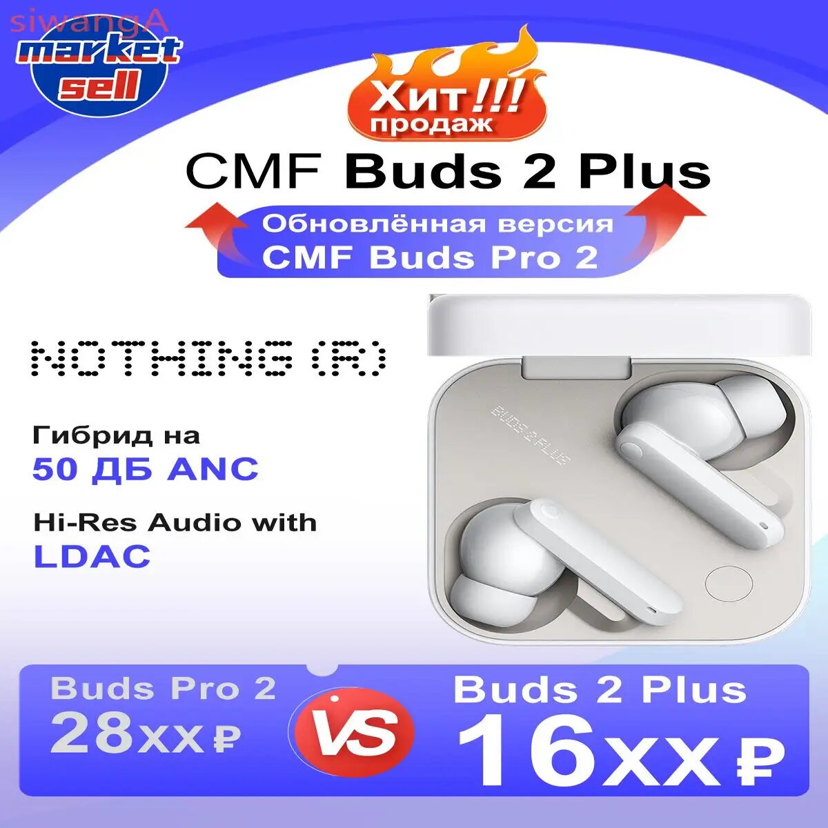 Наушники вкладыши CMF Buds 2 Plus от Nothing, серый металлик, комплектуются микрофоном, работают по Bluetooth и заряжаются через USB TypeC, премиуммодель.