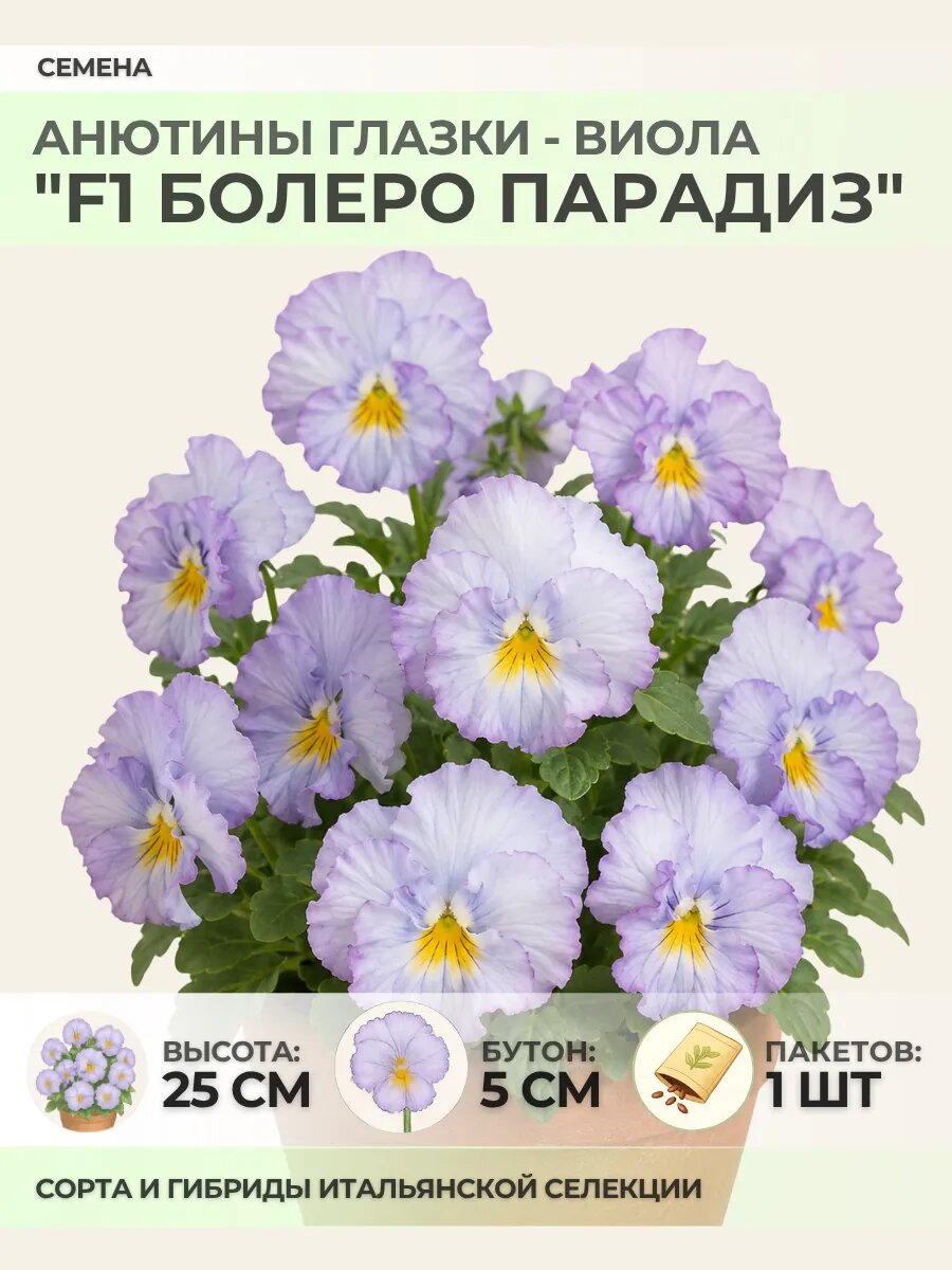 Виола "Болеро Парадиз" F1, махровые цветки изысканных оттенков, устойчивый гибрид, 1 упаковка, 7 шт. семян.