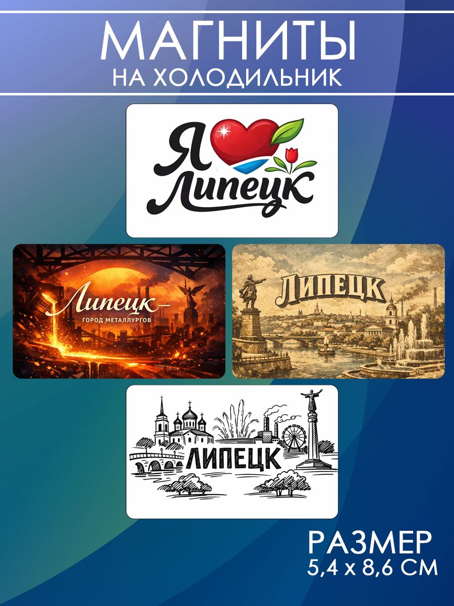Магниты Липецк 4 шт, размером 5,4*8,6 см