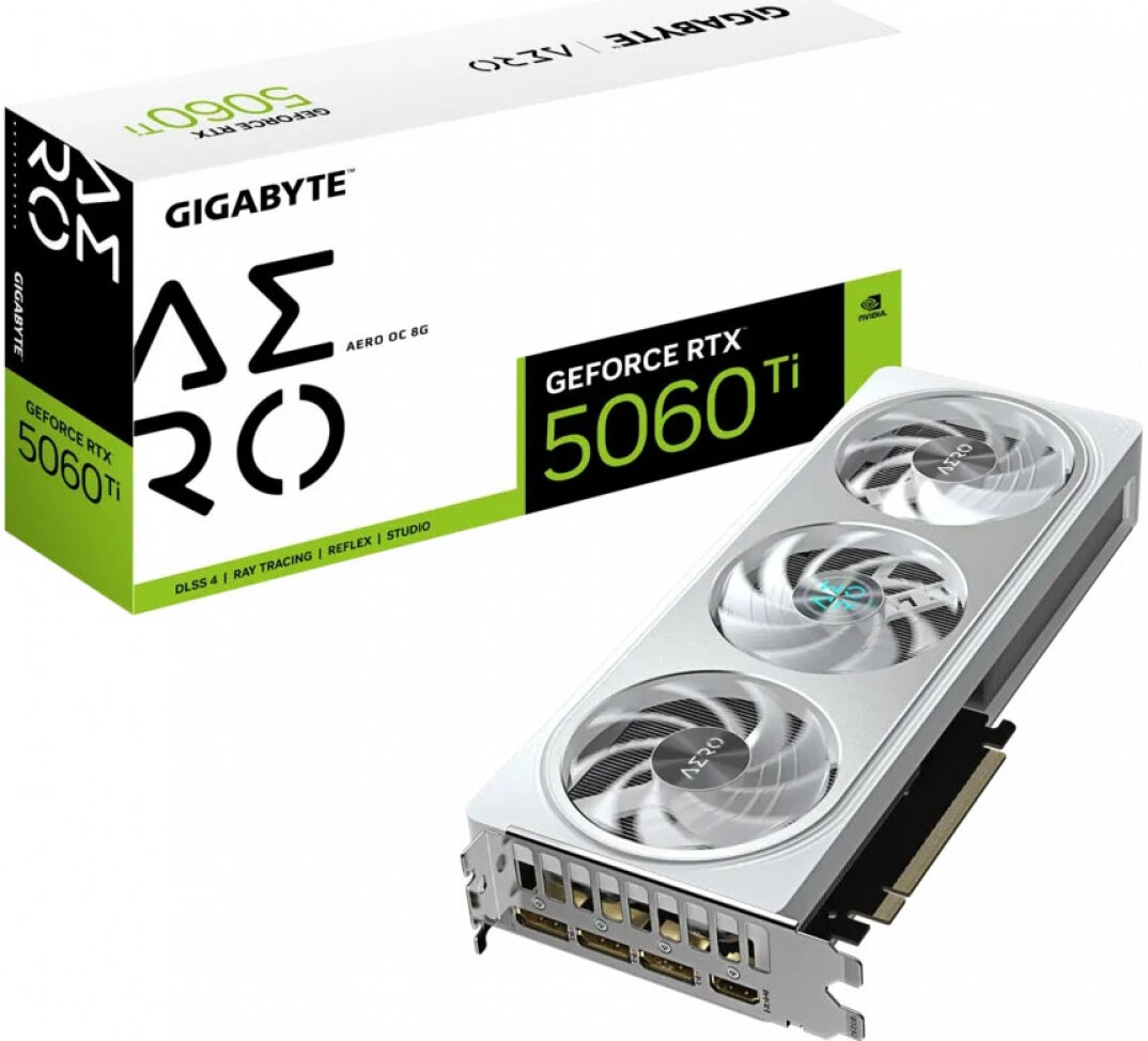 Видеокарта GIGABYTE GV-N506TAERO, RTX5060Ti AERO, 8GB GDDR7, 2 вентилятора
