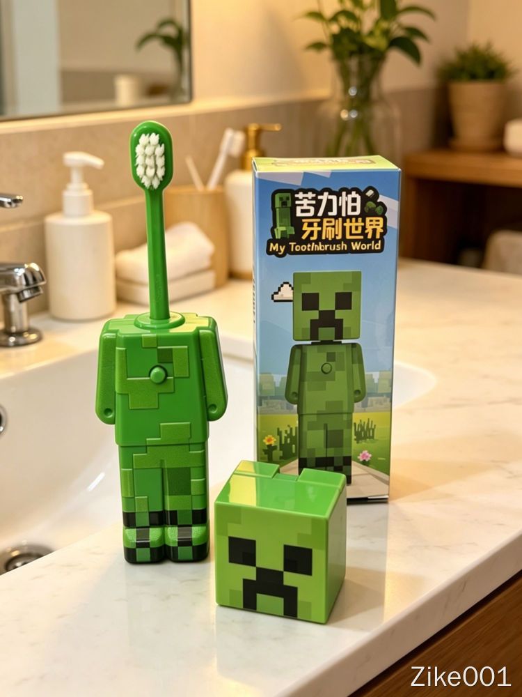 Зубная щетка детская Minecraft стиль Creeper Alex с мягкой щетиной 0.01 мм выдвижная 1 шт для детей