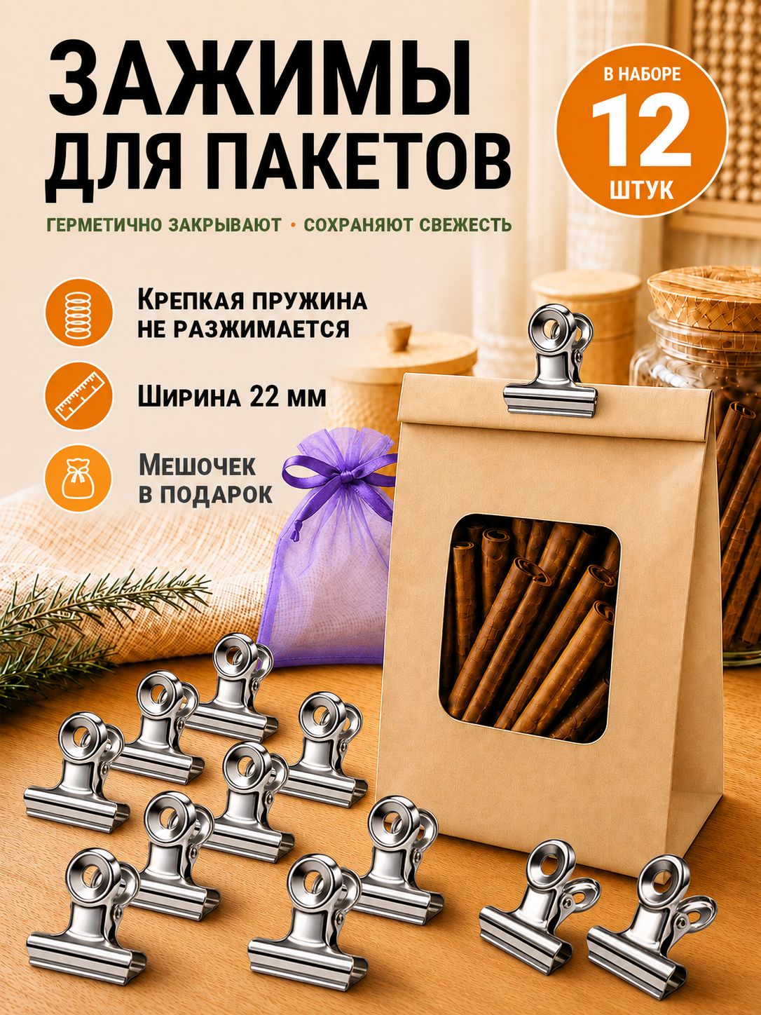 Зажимы для пакетов, прищепки для пакетов кухонные, зажимы для специй