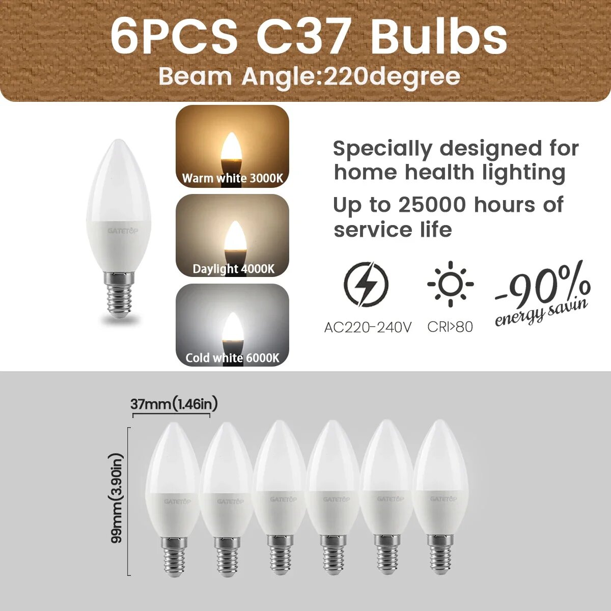 Светодиодные свечи C37 7W 4000K 220V 6PCS
