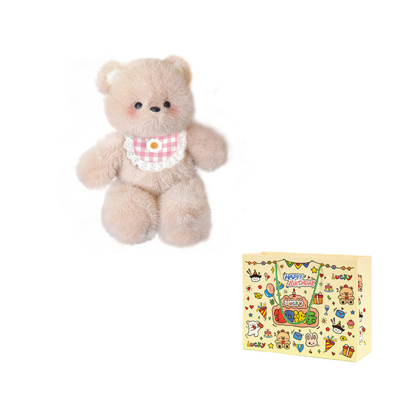 Успокаивающая мягкая игрушка унисекс ELEPH BUNNY Бегущий Медведь, Run Bear+Pink Plaid Bib, высота 45 см