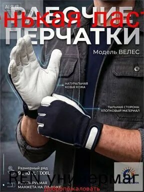 Перчатки рабочие защитные из козьей кожи на резинке Veles размер 9