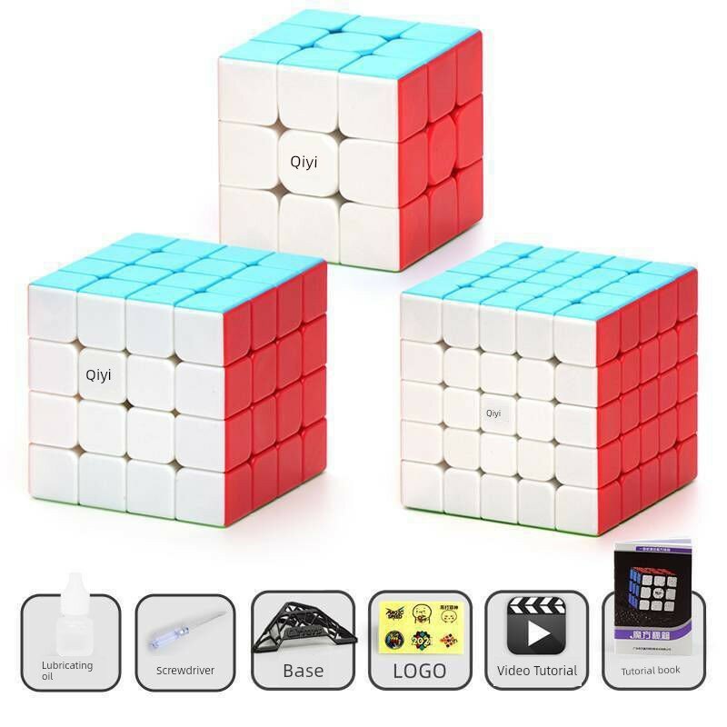 Набор кубов 3x3+4x4+5x5 от QiYi, Цветная Комбинация с Подставкой и Обучающими Материалами