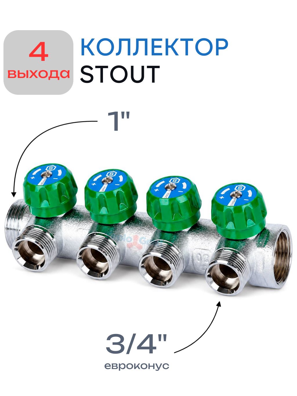 Коллектор регулирующий Stout 1, 4 отвода 3/4