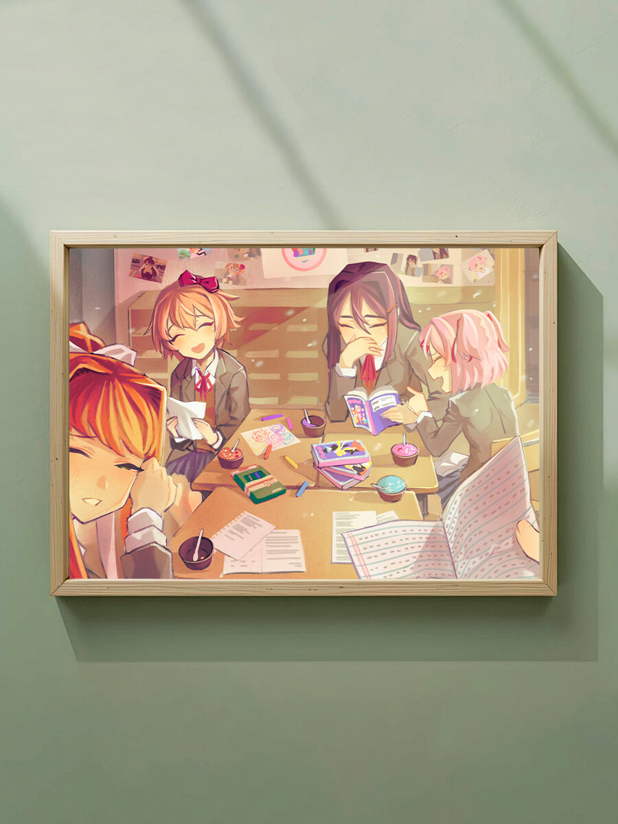 Постер, плакат на стену "Клуб литературы за уборкой: игра Doki Doki Literature Club 42 см х 29,7 см (А3) Без Рамы