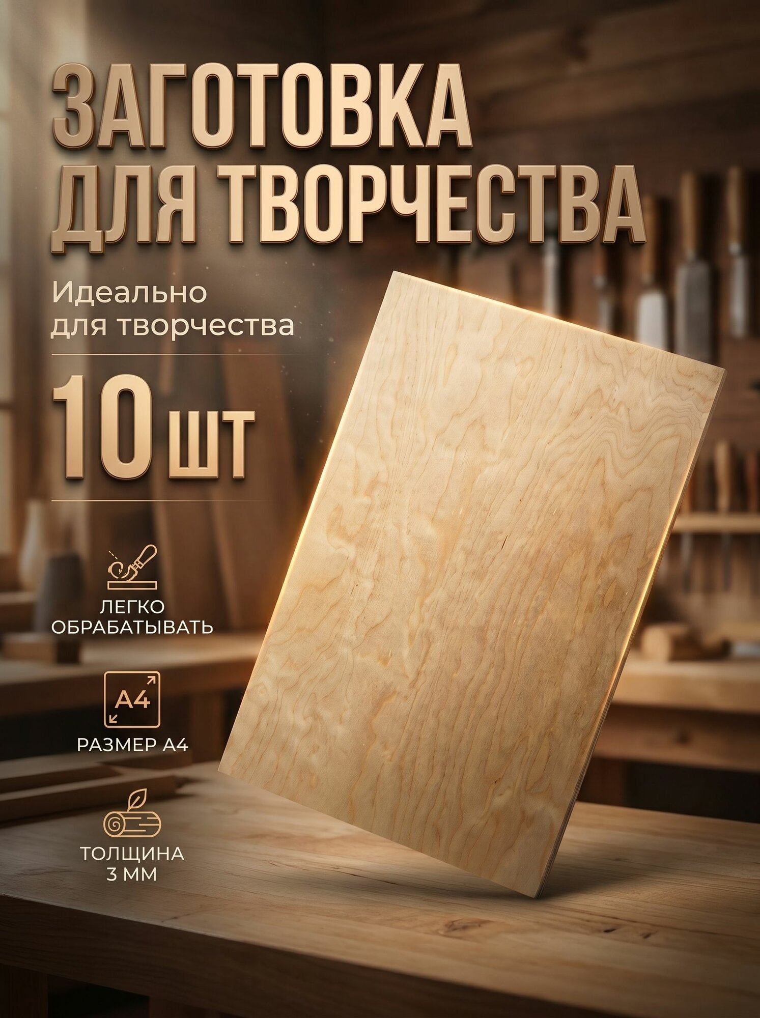 Заготовка для лазерной резки, выжигания , Фанера А4 для творчества 3 мм 1/2сорт
