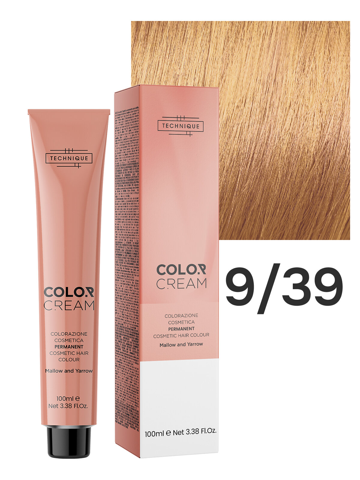 Крем - краска для волос профессиональная Technique Color Cream Permanent Cosmetic Hair Colour 9.39 Блонд Золотисто-перламутровый, 100 мл