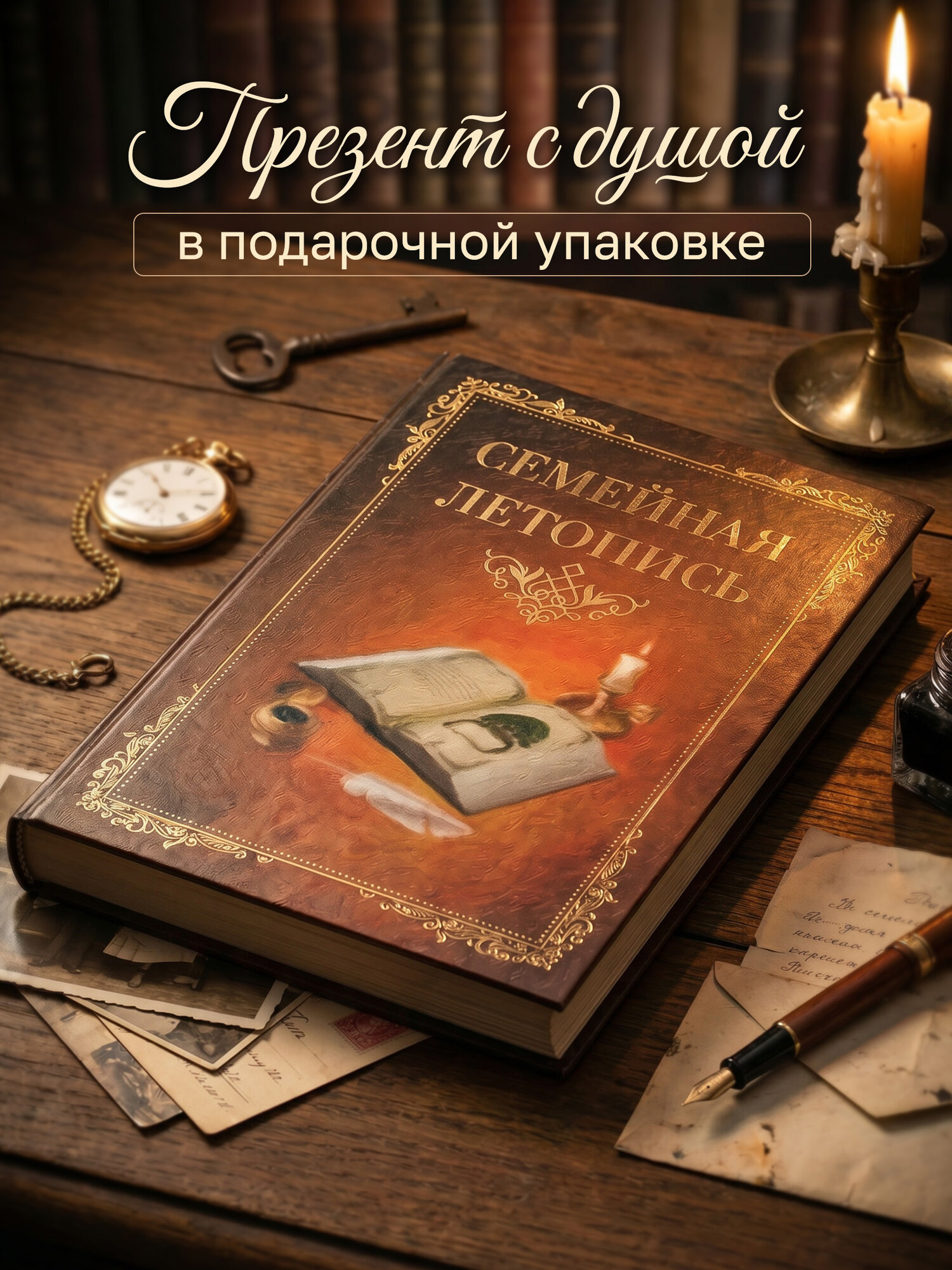Родословная книга семьи "Семейная летопись" в подарочной коробке, книжный переплет