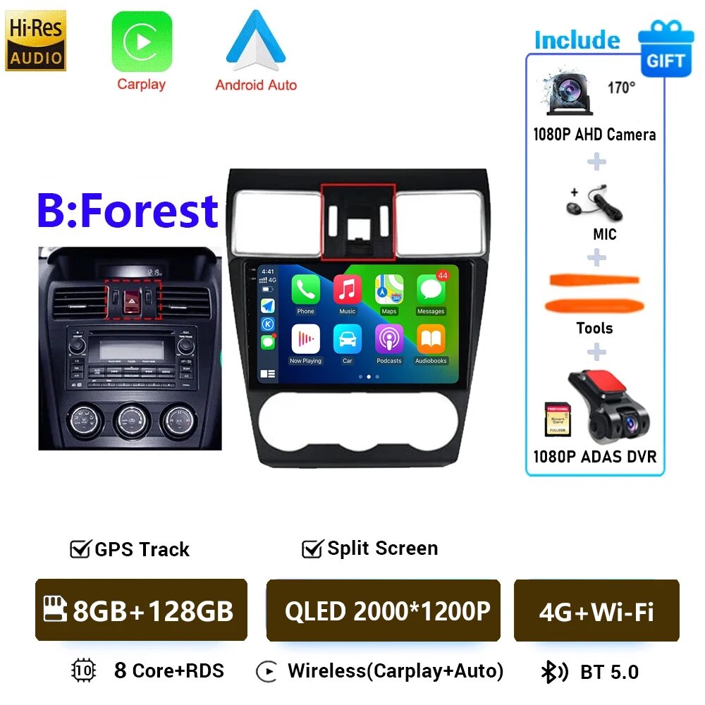 Android 16 Carplay автомобильный радиоприемник мультимедийный плеер для Subaru B 2K 8G-128G CAM DVR