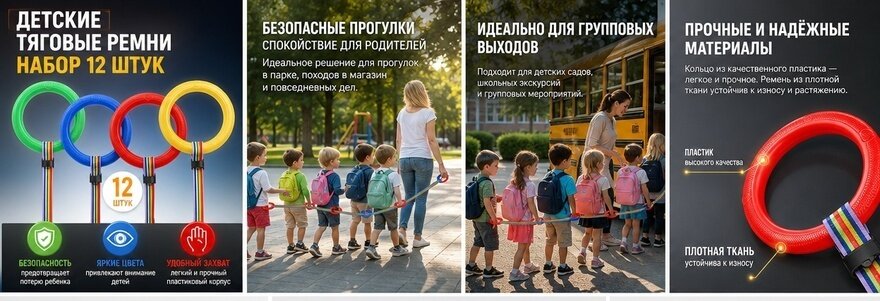 12 Шт Ремни Для Детей Антипотеря С Круглыми Ручками Для Дошкольных Учреждений Размер: Ассорти