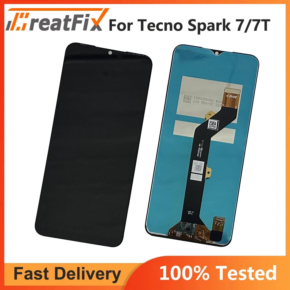 Для Tecno Spark 7 KF6 KF6J KF6N KF6i KF6k Spark7T: Сборка ЖК-дисплея с сенсорным экраном (дигитайзером) для замены; Новая, протестированная