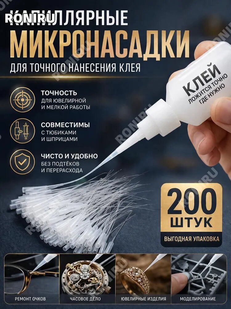 Капиллярные микронасадки для точного нанесения клея, 200 шт, совместимы с тюбиками и шприцами, для ремонта и рукоделия