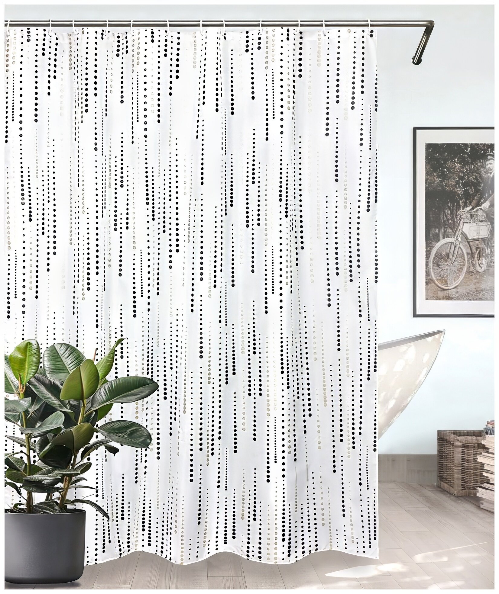 Штора для ванной Bath Plus Charme Red Mizzle II 180x200 см полиэстер цвет белый с черным и золотым