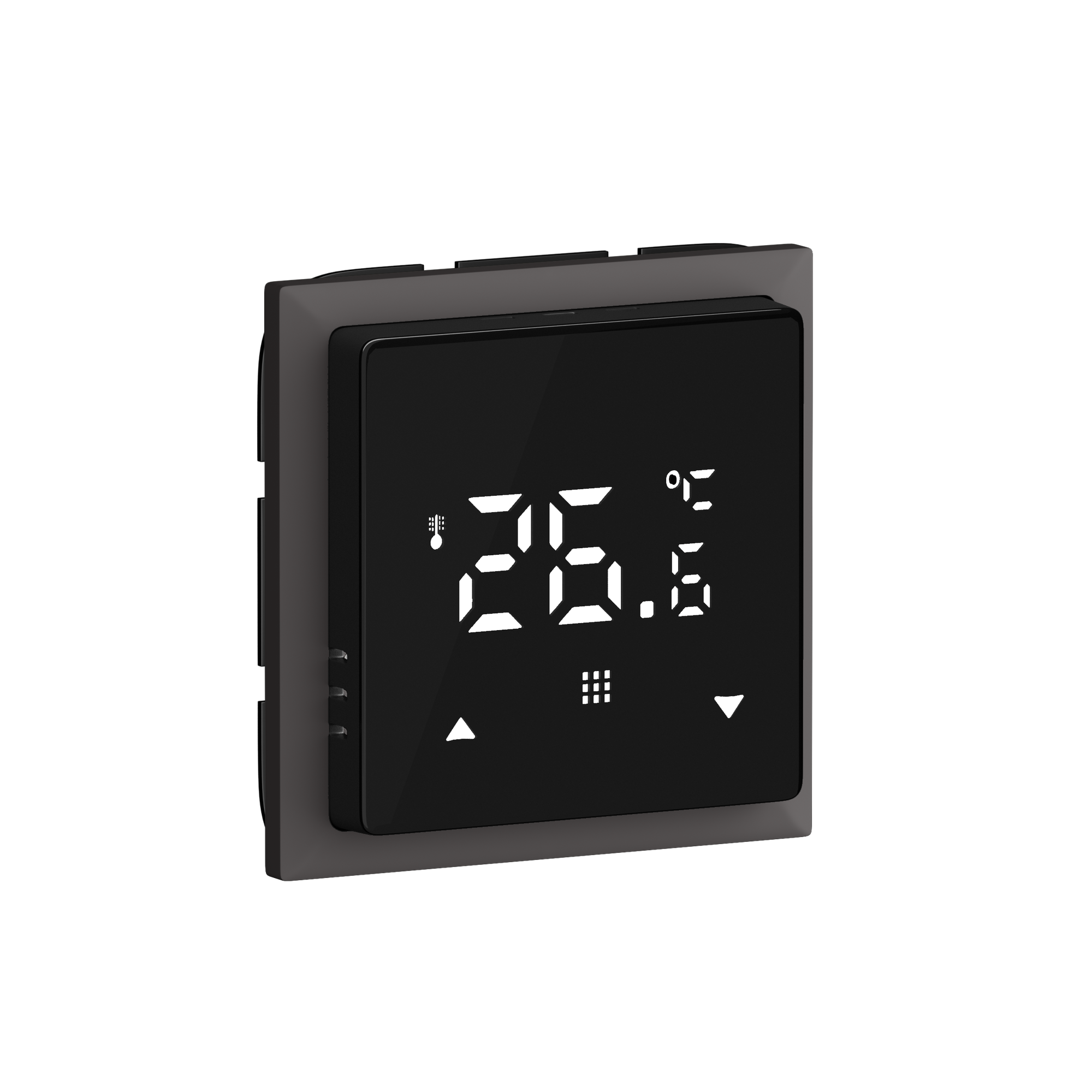 Термостат с датчиком температуры, программируемый, 16A, с чёрным стеклом 55х55мм, цвет матовый шоколад, серия R98, Donel