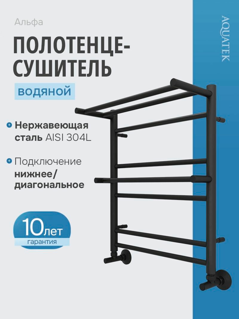 Полотенцесушитель водяной Aquatek Альфа 50x60 AQ RRP0760BL черный
