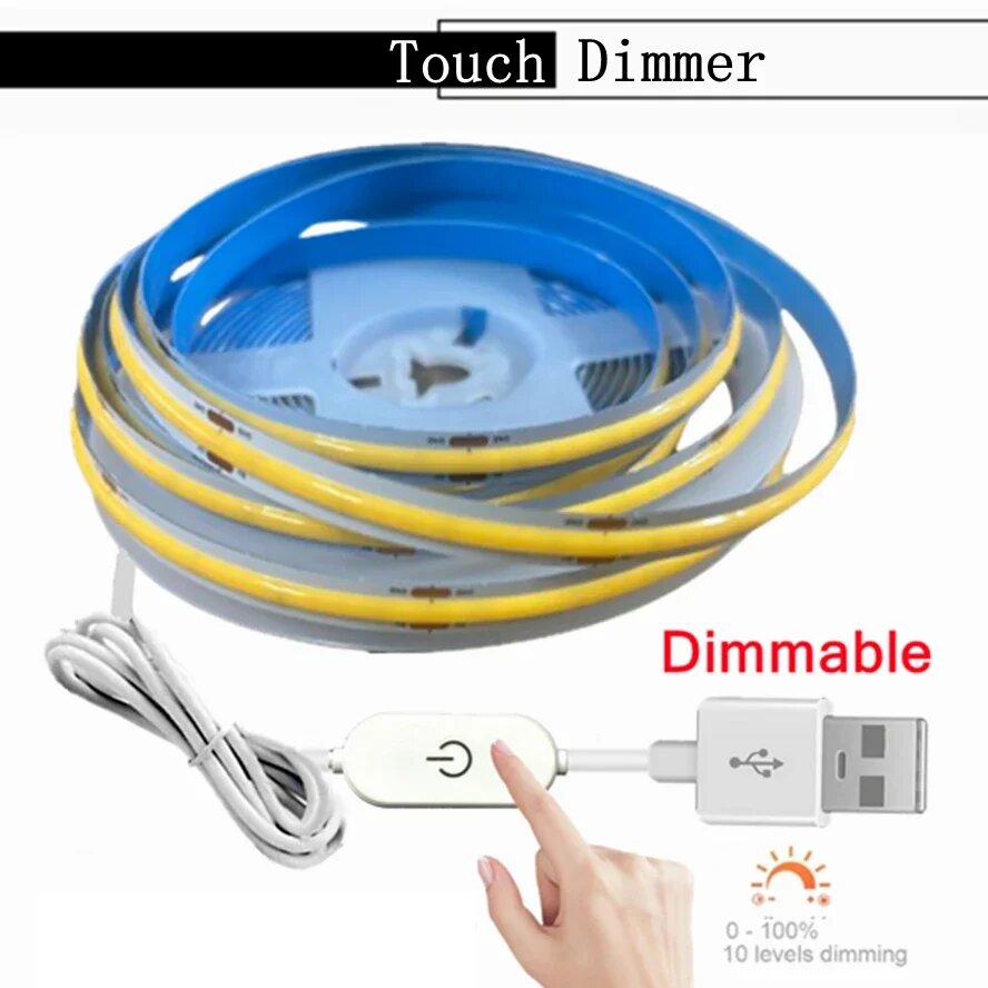 RGB USB светодиодная лента VnnZzo 5В Touch Dimmer, Белый, Warm White, 1 м