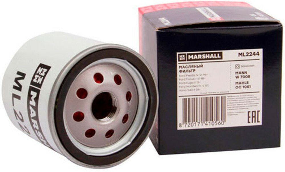 Фильтр масляный MARSHALL ML2244 Ford Fiesta IV-VI 96-, Focus I-III 98-, Kuga II 13, Mondeo IV, V 07- Volvo S40 II 04->