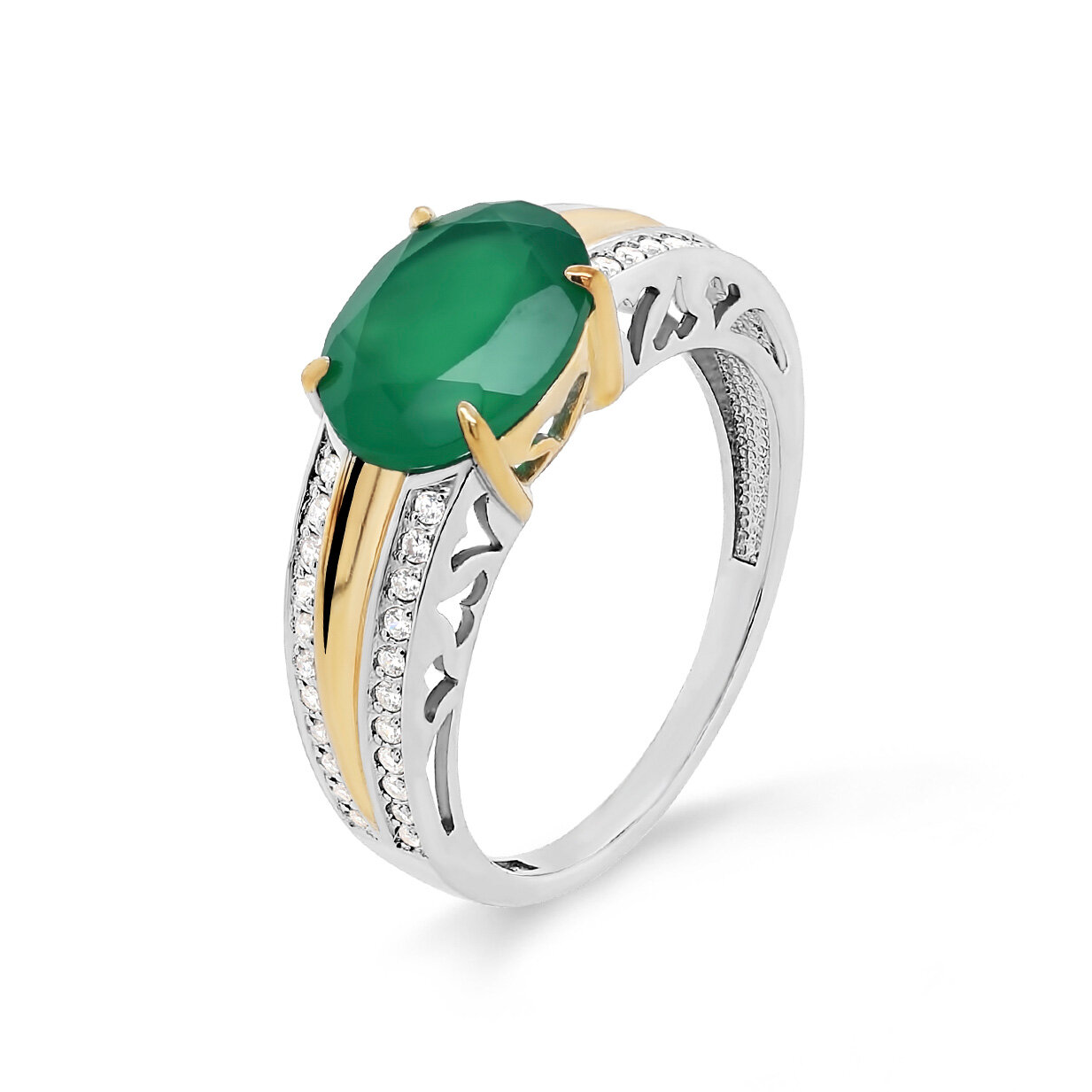 Кольцо, серебро, 925 проба, родирование, фианит, оникс