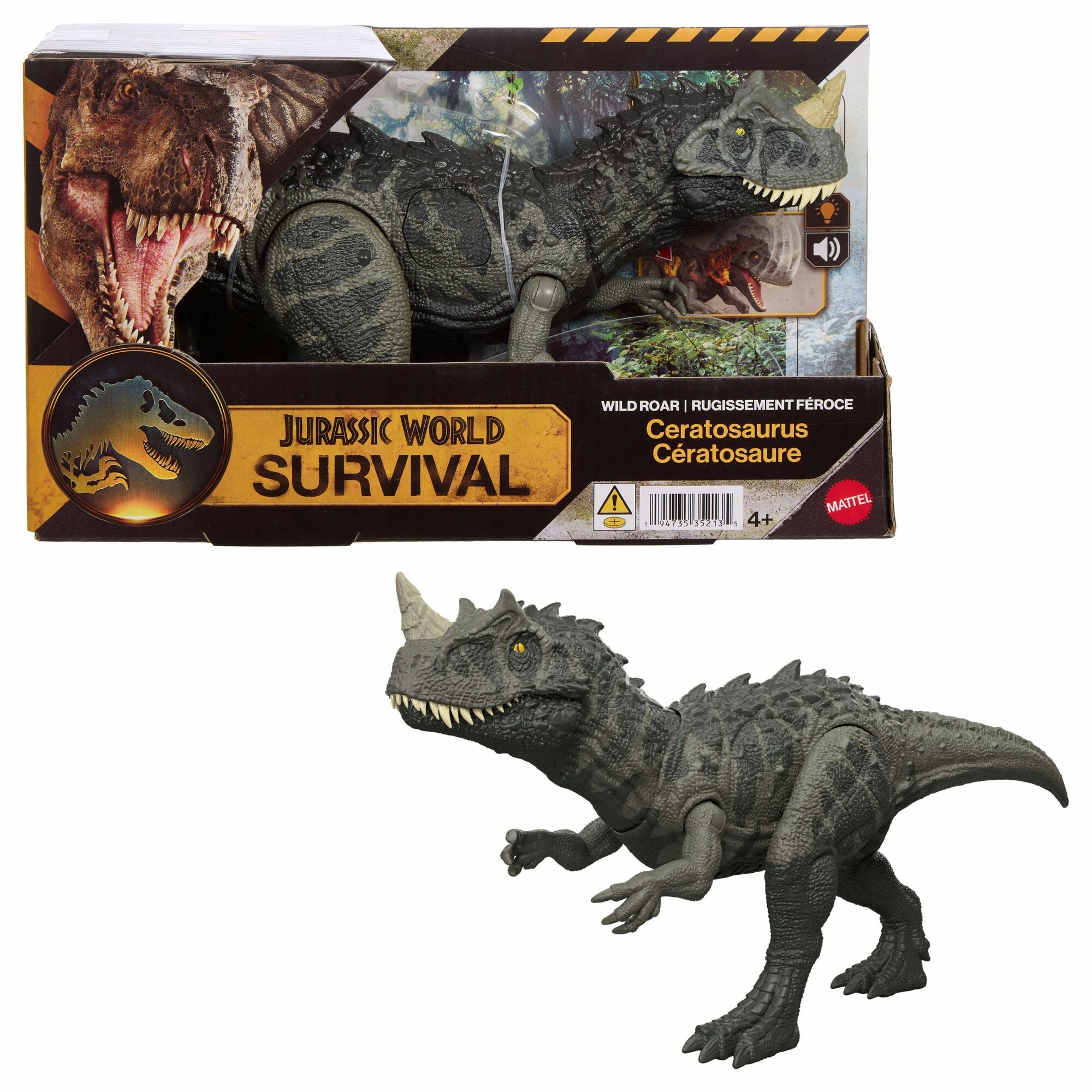 Фигурка Динозавра Mattel Jurassic World SURVIVAL - Цератозавр со звуком и светом, JKL77
