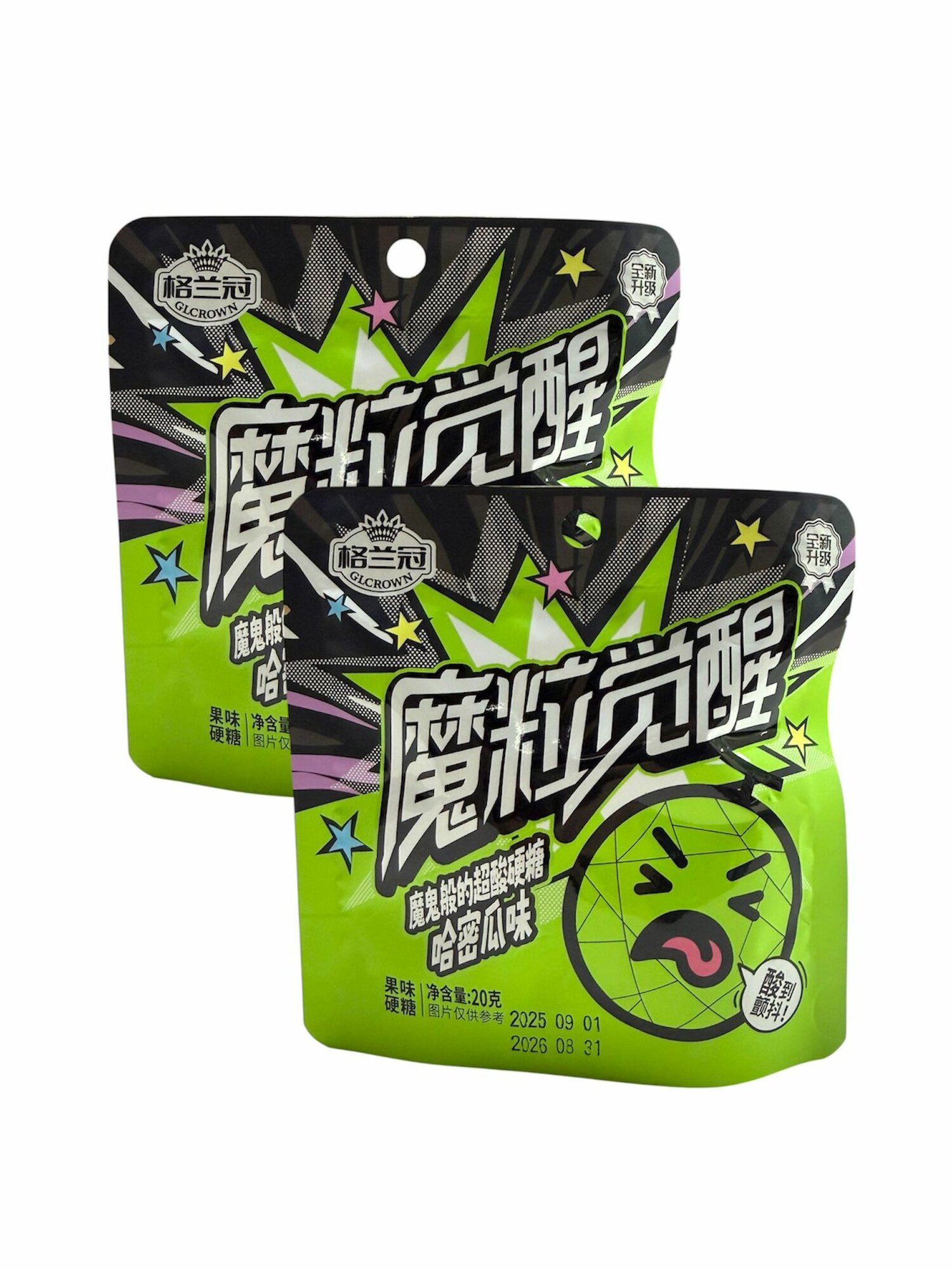 GLCROWN Кислые конфеты со вкусом дыни 2 шт х 20 гр
